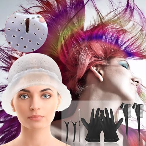Amazon.com : Highlighting Silicone Cap with Hook, Hair Dye Hat Reusable ...