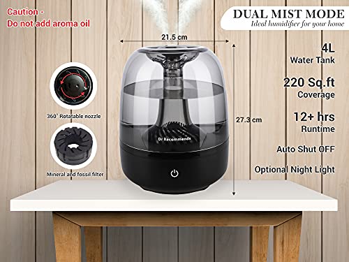 Dr Recommends Humidifier For Cold And Cough, Easy Top Fill 4L Large ...