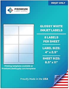 Amazon.com : Premium Label Supply Glossy White Sticker Labels – 4" x 2. ...