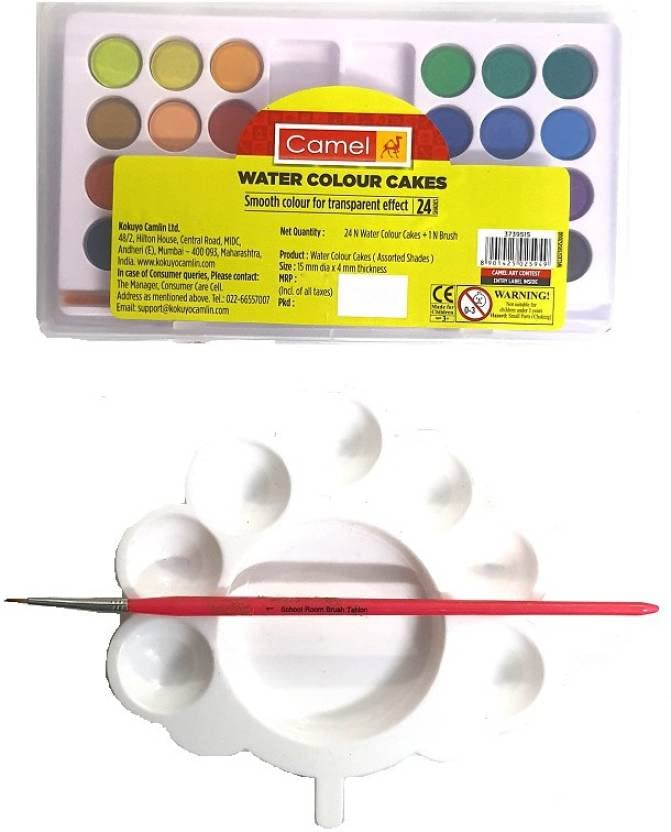 Camlin Camel 24 Shades Students Watercolor Cakes Set with Leaf Shape ...