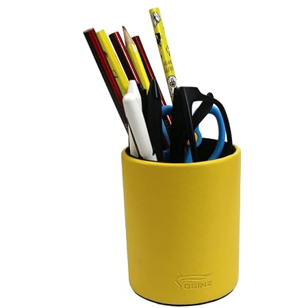 Amazon.com: Fosinz Pen Pencil Holder Cup Container PU Leather Desk ...