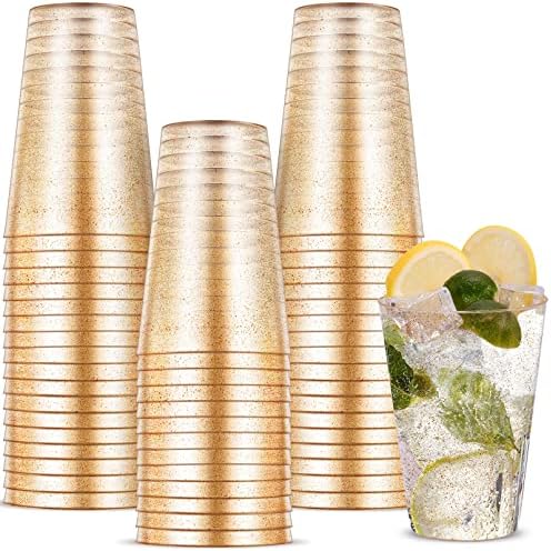 Amazon.com: CLRBEATTY 50PCS Gold Plastic Cups,14OZ Gold Glitter Party ...