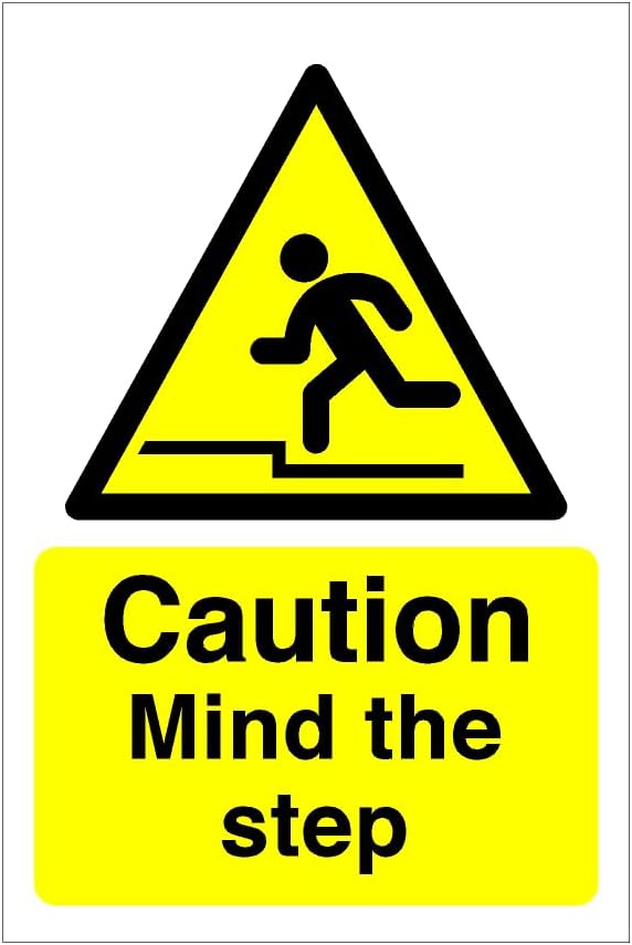 Caution Mind the step Safety sign - High tack sticker 150mm x 100mm ...