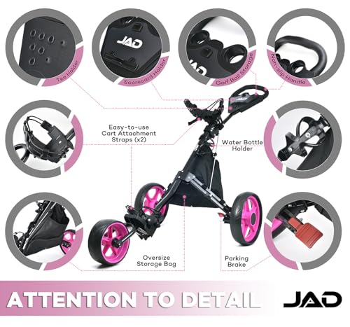 JAD Pro Golf Ladies 3-Wheel Push Cart - Lightweight & Easy to Fold