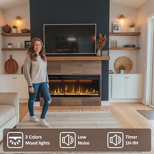 72 inches Electric Fireplace, Recessed and Wall Mounted Fireplace ...