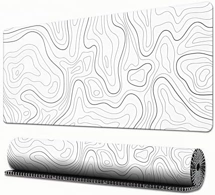 Amazon.com: Large Gaming Mouse Pad, White Topographic Mousepad Desk Mat ...