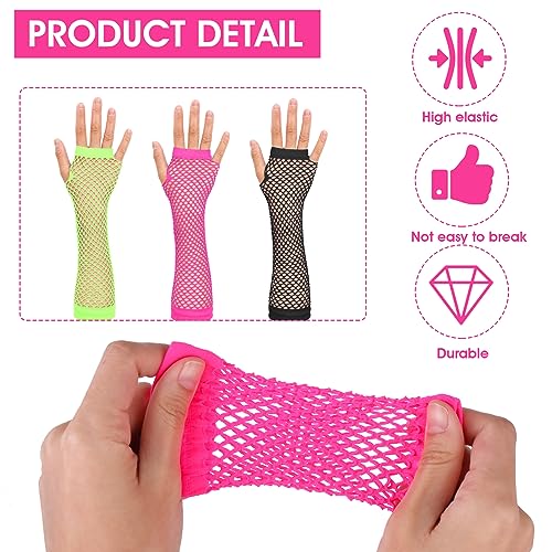 12 Pairs Fingerless Fishnet Neon Gloves Long Fishnet Gloves Fishnet ...