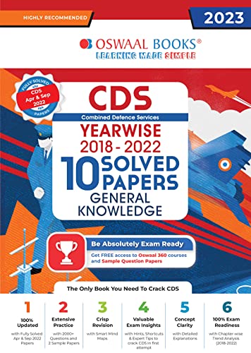 Oswaal CDS Combined Defence Services Yearwise (2018-2022) 10 Solved Papers General Knowledge ...