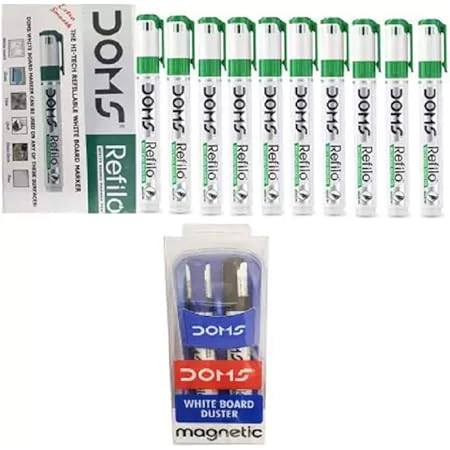 DOMS 1 WHITE BOARD MAGNETIC DUSTER + 10 REFILO WHITE BOARD MARKER PEN ...