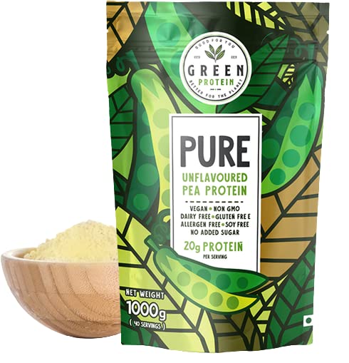 GREEN PROTEIN Unflavored Pure Pouch 1Kg | 20g Protein, 40 servings ...