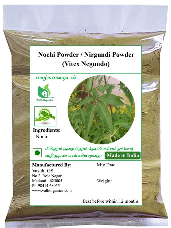 Buy Valli Organics Nochi Leaves Powder | Chaste Tree | Nirgundi ...