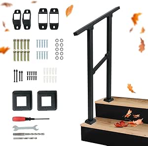 FNRKUF Metal Handrails for Outdoor Steps, 2 Step HandRail Fit 1 to 2 ...
