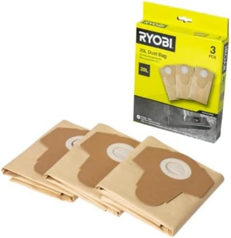 RYOBI - RAKVACDB20 Vacuum Cleaner Dust Bags 20L RVC-1220I-G Pack of 3 ...