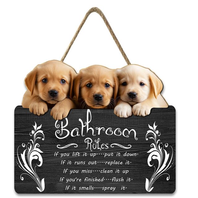 Amazon.com : Funny Dog Sign Bathroom Sign Bathroom Rules Decor ...