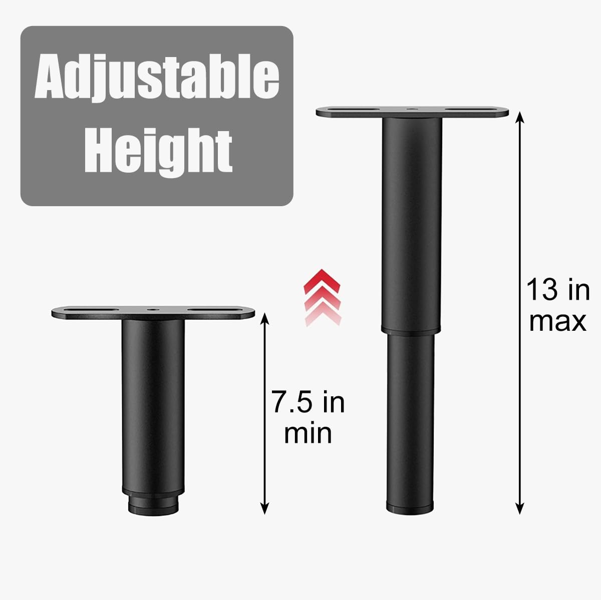 Elsjoy 4 Pack Adjustable Height Bed Frame Legs, 7.5″-13″ Metal Frame ...