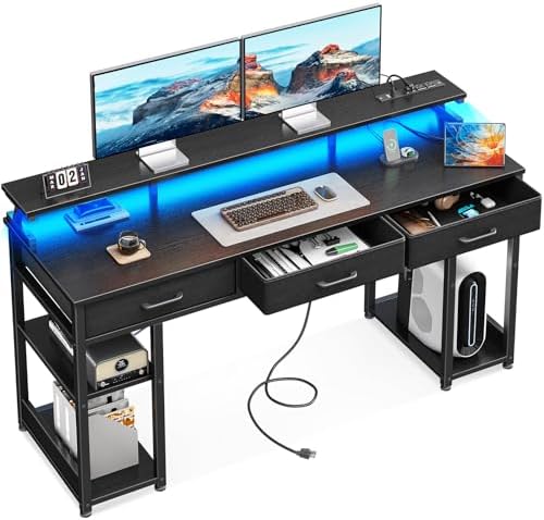 Amazon.com: AODK 63 inch Computer Desk with 3 Drawers, Gaming Desk with ...
