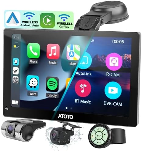 Amazon.com: ATOTOEXCEL Wireless Portable CarPlay Screen for Car, 9 ...