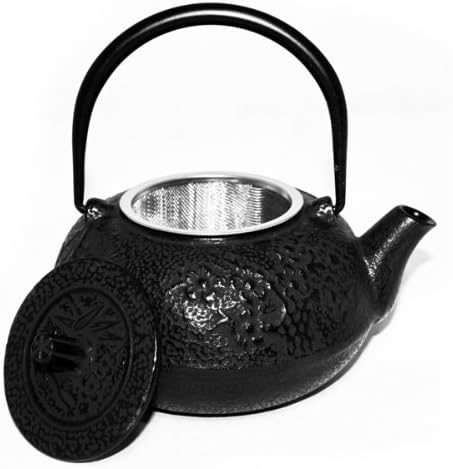Amazon.com | Japanese "Rikyu" Tetsubin Cast Iron Teapot Black Bamboo ...