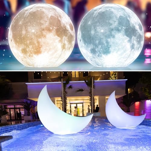 TIALLY Floating Pool Lights - Full Moon and Crescent Moon Inflatable ...
