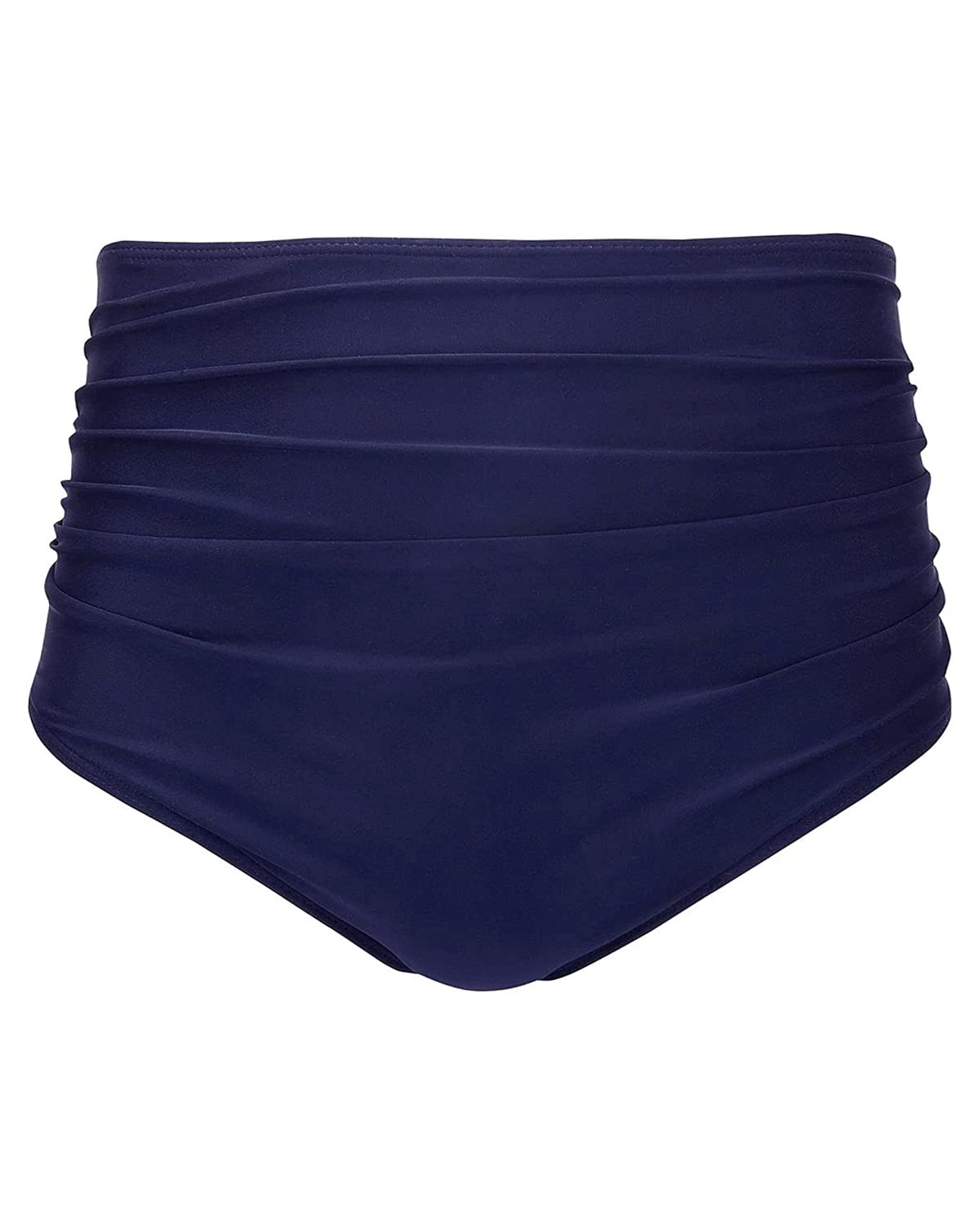 Tempt Me Women Retro High Waist Bikini Bottom Navy Blue Ruched Swim ...