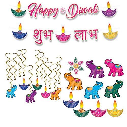 Diwali Decorations Kit Gold Hanging Whirls With Elephant And Diya ...