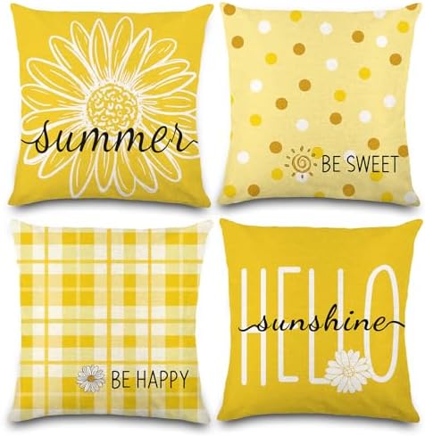 Amazon.com: Vellibring 4 Pack Summer Daisy Pillow Covers Decor 18x18 ...
