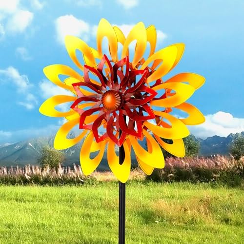 Amazon.com: 360°Solar Wind Spinner with Lights Sunflower Garden Outdoor ...