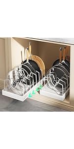 Amazon.com: Pull Out Pots and Pans Organizer Under Cabinet, Sliding Lid ...