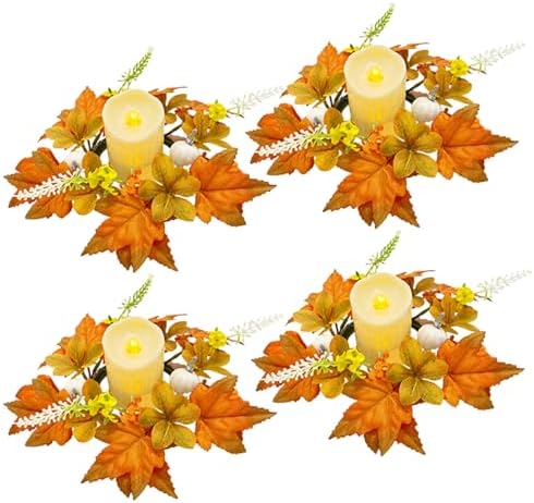 Amazon.com: 6 Pcs Fall Candle Rings Wreaths Thanksgiving Artificial ...