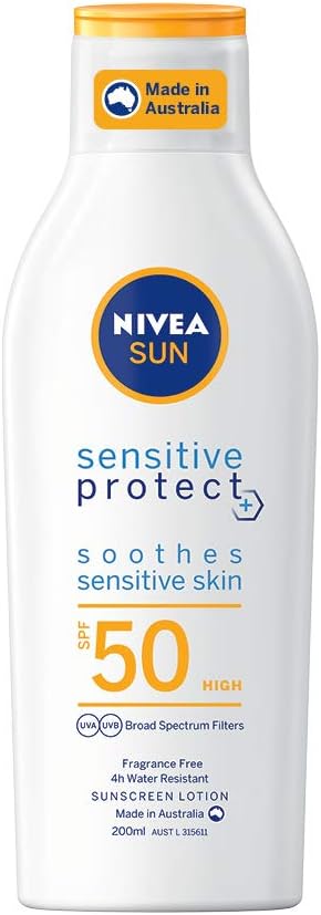 NIVEA SUN Sensitive Protect Sunscreen SPF50 (200ml), Fragrance-Free and ...