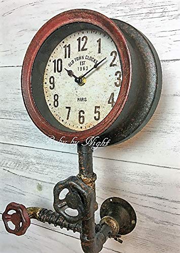 Buy RubybyNight Vintage Industrial Style Pipe Wall Clock Retro Metal ...