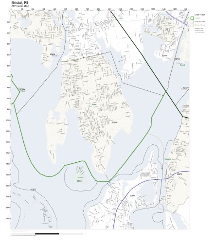 Amazon.com : ZIP Code Wall Map of Bristol, RI ZIP Code Map Not ...