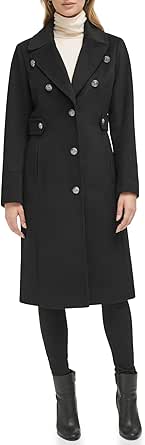 Amazon.com: Kenneth Cole Women's Military Wool Blend Overcoat ...
