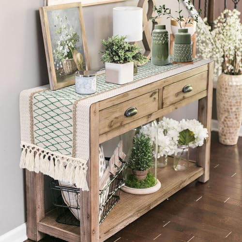 yuboo Green Table Runner Boho, Farmhouse Macrame Dresser Runners for ...