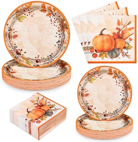 Amazon.com: Homlouue 200 Pcs Fall Paper Plates and Napkins, Autumn ...