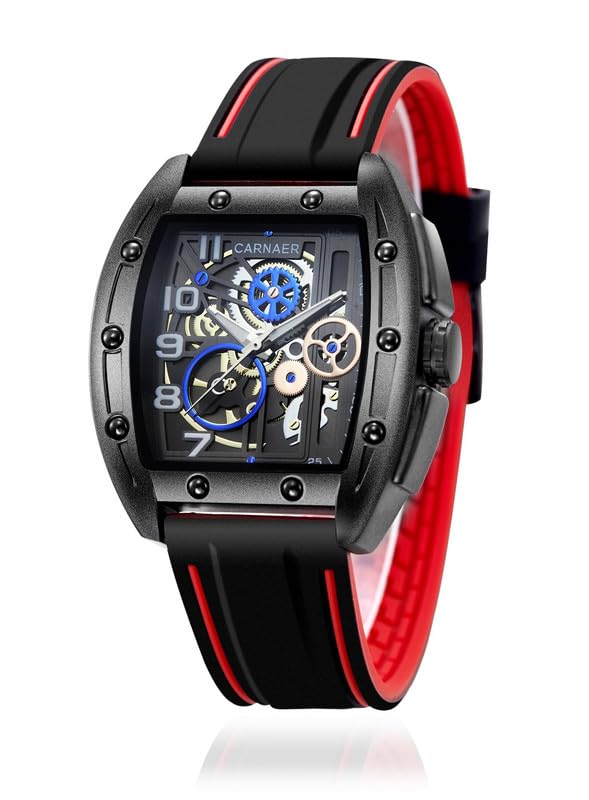 Buy CARNAER Skeleton Dial Analog Sports Watch for Men Tonneau Case ...