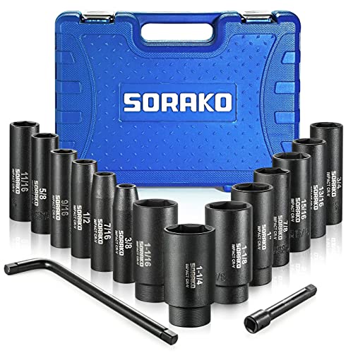 Amazon: 1/2” Impact Socket Set, 16-Piece Metric Deep Socket Set Include ...