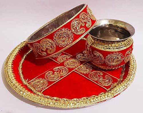 Buy INCREATION Designs Karwa Chauth Thali 3 pcs Set - Thali, Lota ...