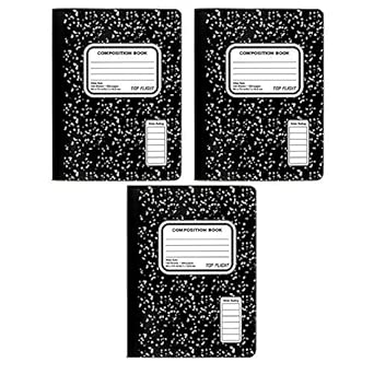 Top Flight Sewn Composition Book, Black and White Marble, Wide Rule ...