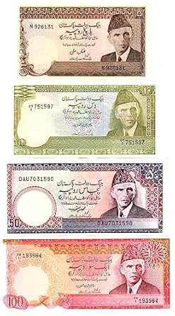 1983 L RARE EARLY PAKISTAN CURRENCY COLLECTION (5-100 RUP) w FATHER OF ...