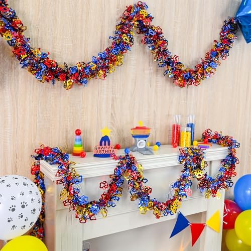 Amazon.com: Bupelo Dog Paw Tinsel Garland, 26.24 FT Gold Red and Blue ...