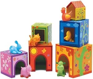 Amazon.co.jp: Djeco – Stacking Blocks Topanimo Cubes with Animals ...