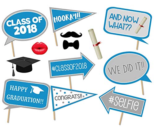 Amazon.com: Graduation 2018 photo booth props. Blue and gray. Class of ...