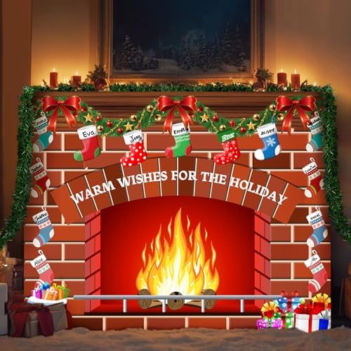 Amazon.com: Mooliwe Christmas Cardboard Fireplace Prop Giant Red Brick ...