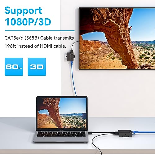 HDMI Extender Over Ethernet Cat5e Cat6 Up to 196Ft/60M HDMI Ethernet ...