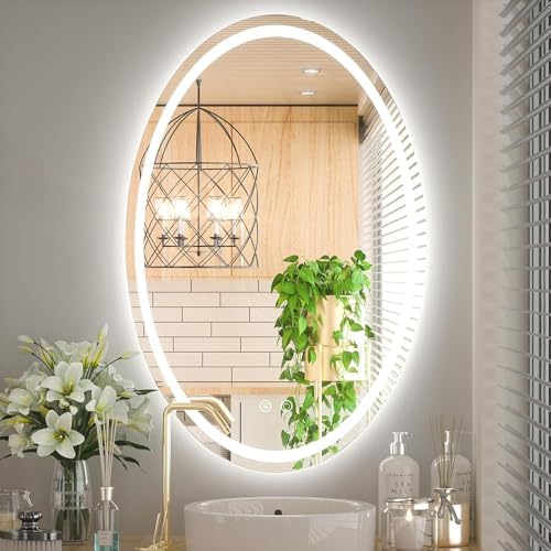 Keonjinn 24 x 36 Inch Oval LED Bathroom Mirror with Lights 6000K Front ...