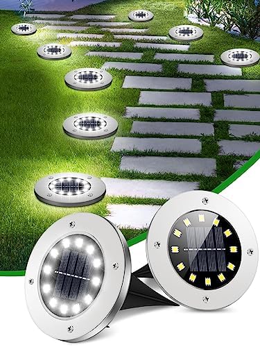 Coroor Solar Ground Lights, 12 LED Waterproof Garden Disc Lights ...