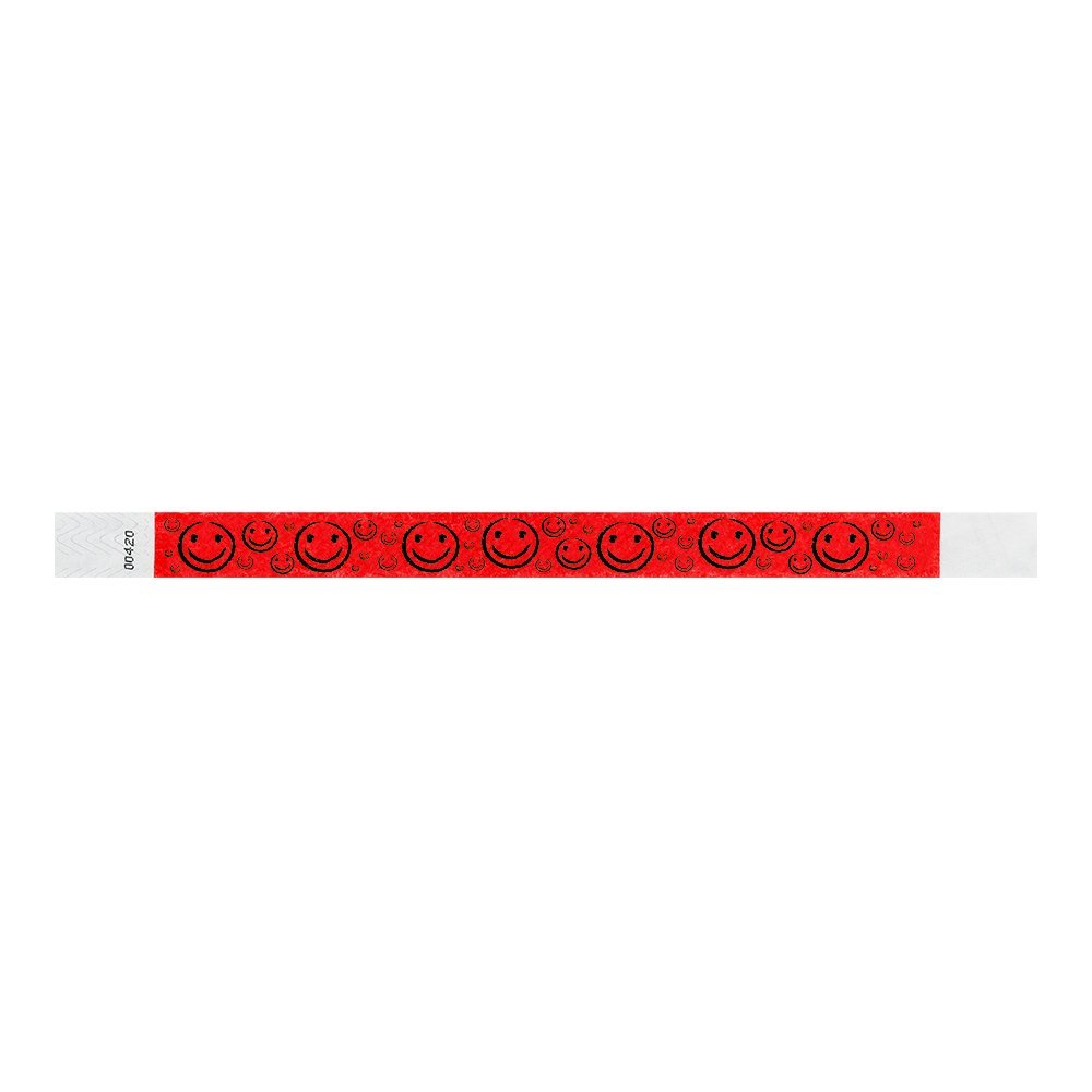 Snapklik.com : 200 WristCo Neon Red Smiley Face Tyvek Wristbands For ...