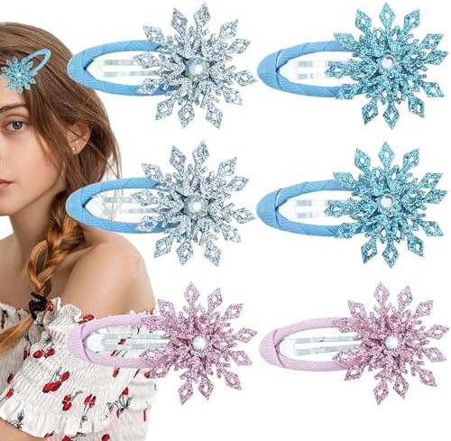Amazon.com : 6 PCS Snowflake Hair Clip Christmas Hairpins Glitter Hair ...