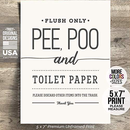 Buy 5x7" *UNFRAMED* Cute Flush Pee Poo + Toilet Paper Only Sign Do Not ...